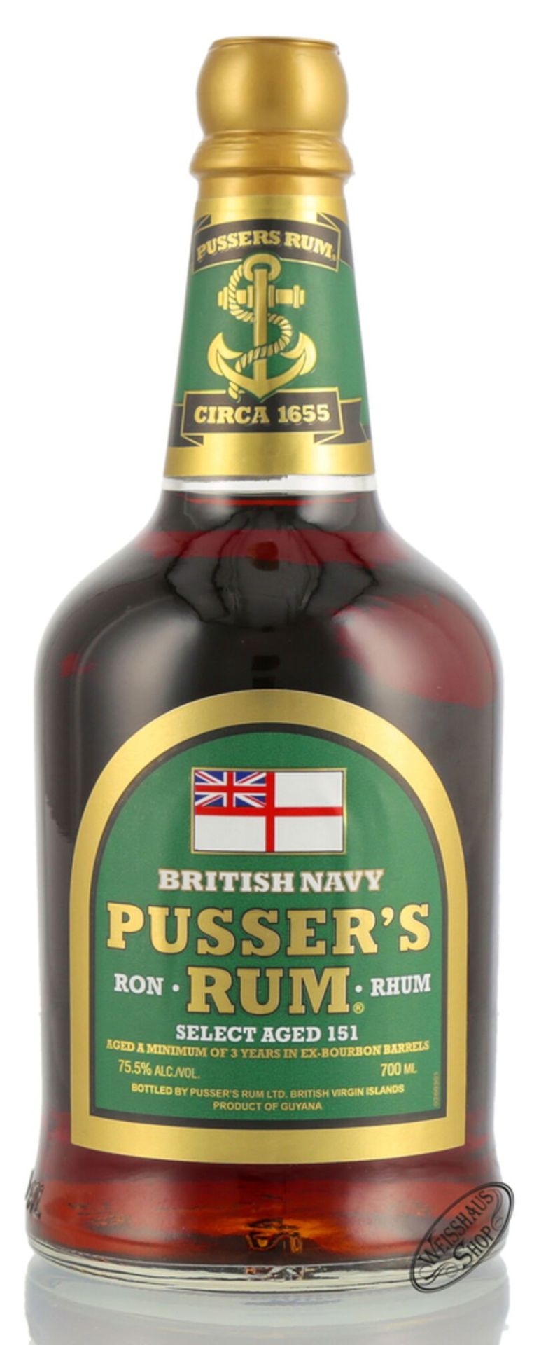 Pusser's Navy Rum Green Label Overproof 75,5% vol. 0,70l | Weisshaus Shop