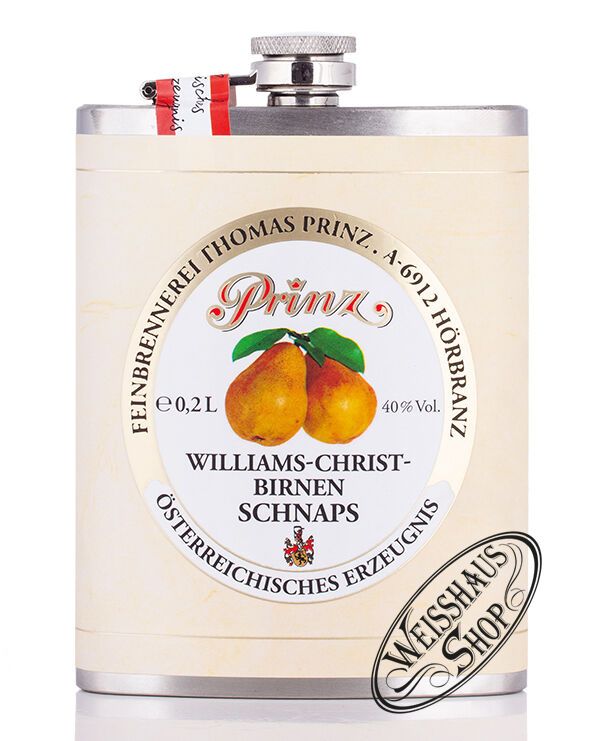 Prinz Williams-Birnen Schnaps 40% vol. 0,20l Edelstahl Flachmann ...